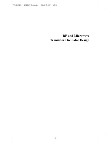 pdf rf and microwave transistor oscillator design practising rf