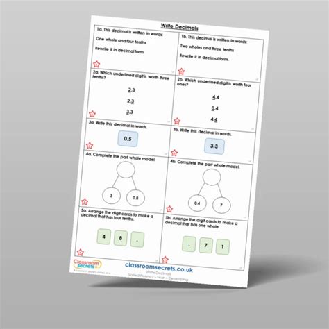 Year 4 Write Decimals Varied Fluency Resource Classroom Secrets