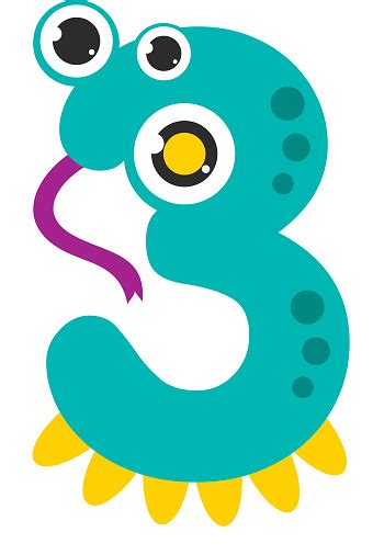 숫자 세 귀여운 괴물 재미 판타지 외계인 캐릭터 수학 기호 어린이 만화 스타일 벡터 일러스트에 대한 학습 자료 성장 개념에 대한 스톡 벡터 아트 및 기타 이미지 Istock