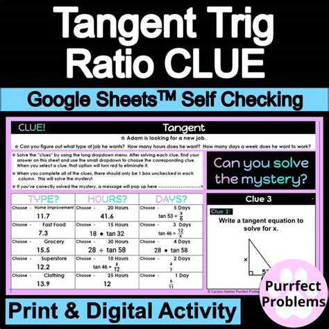 Tangent Trig Ratio Print And Self Checking Digital Clue Activity Tpt