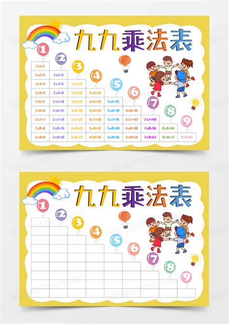 黄色卡通九九乘法表word模板下载九九乘法表图客巴巴