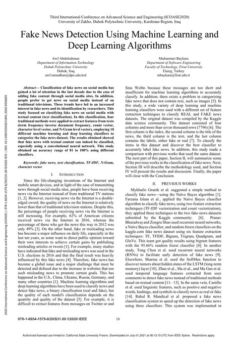 Pdf Fake News Detection Using Machine Learning And Deep Learning