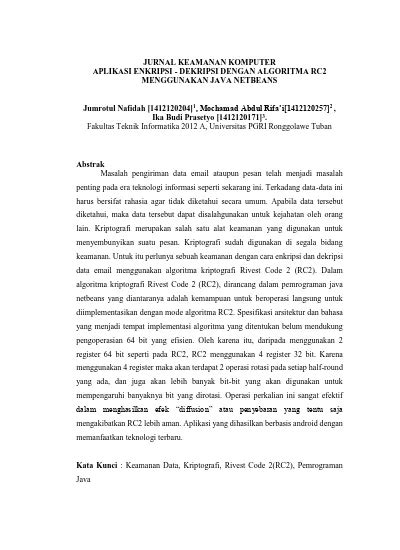 Jurnal Keamanan Komputer Aplikasi Enkripsi Dekripsi Dengan Algoritma
