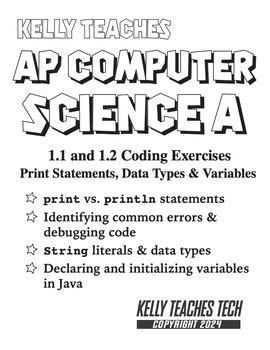 AP Computer Science A Unit Free Response Practice Variables Data Types