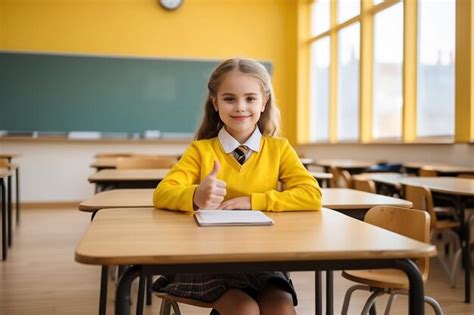 Premium Photo Schoolgirl In Class Pointing Up