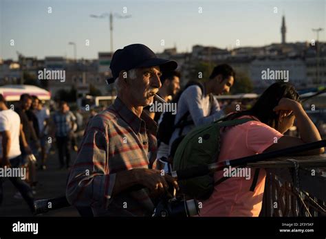 Fisherman On Galata Bridge Istanbul Turkey Stock Photo Alamy