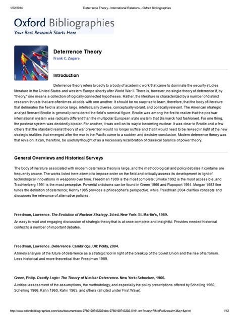 Deterrence Theory International Relations Oxford Bibliographies