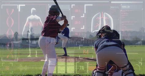 Baseball Players In Action With Medical Data Animation Overlaid Stock
