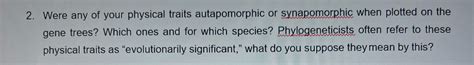 Solved Were Any Of Your Physical Traits Autapomorphic Or
