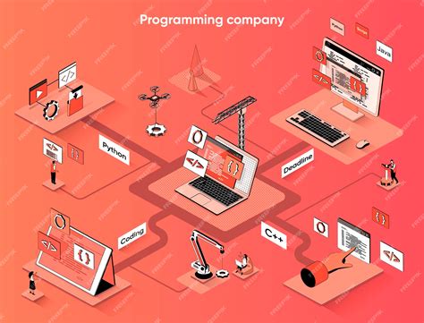 Premium Vector Programming Company Isometric Web Banner Flat Isometry