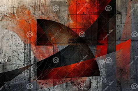 geometric shapes and lines in red and black intersect and overlap in an