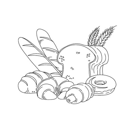 Panadería Pan Dibujado A Mano Doodle Ilustraciones Vector Conjunto