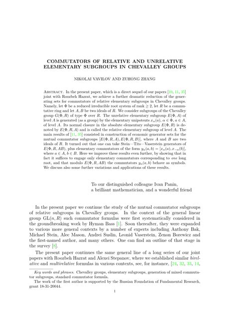 Pdf Commutators Of Relative And Unrelative Elementary Subgroups In