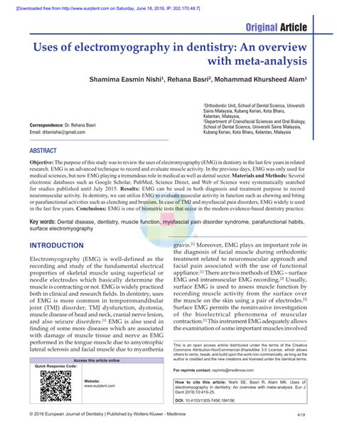 Pdf Uses Of Electromyography In Dentistry An Overview With Meta Analysis