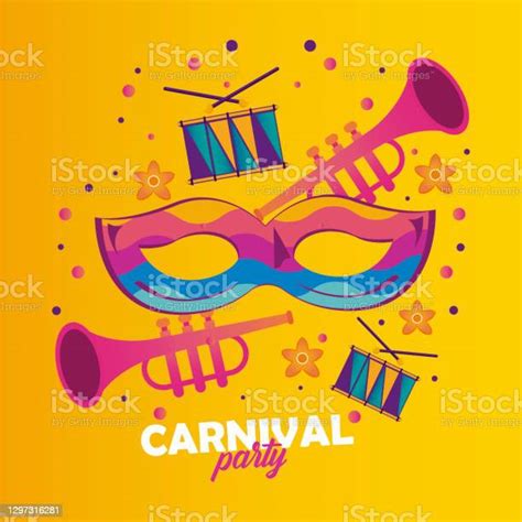 Perayaan Pesta Karnaval Mardi Gras Dengan Alat Musik Dan Topeng
