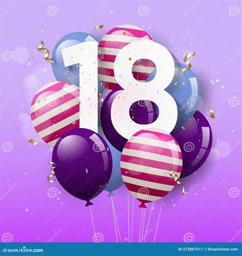 Happy 18th Birthday Balloons Greeting Card Black Background Cartoon