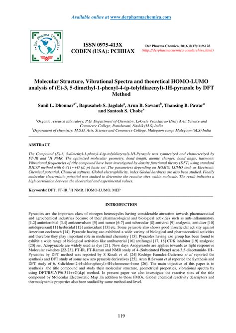Pdf Issn X Coden Usa Pchhax Molecular Structure