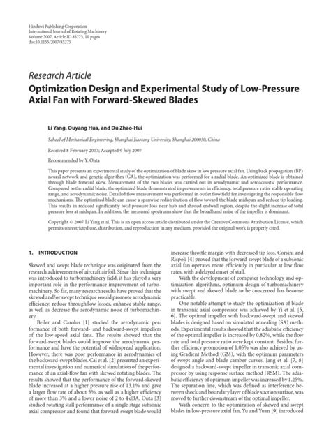 Optimization Design And Experimental Study Of Low Pressure Pdf