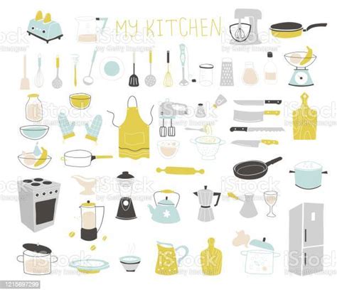 부엌 낙서 벡터 아이콘 세트입니다 쿡북에 대한 현대 레시피 카드 템플릿 세트 티포트에 대한 스톡 벡터 아트 및 기타 이미지 티포트 오븐에 굽기 요리하기 음식 준비