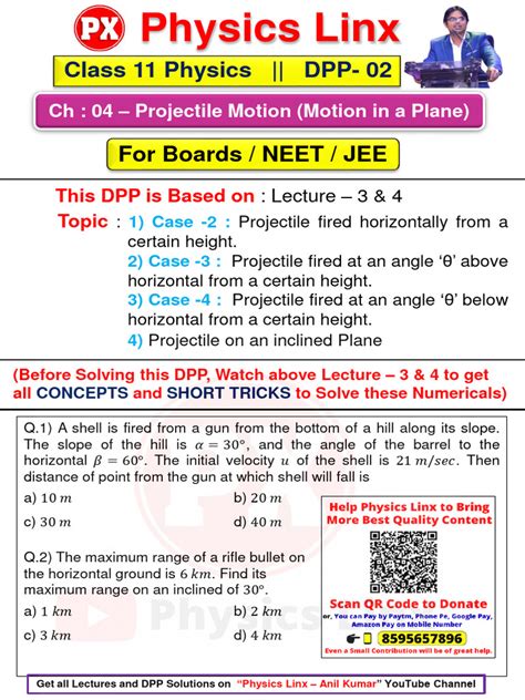 Dpp 2 Projectile Motion Motion In A Plane Physics Linx Pdf Projectiles Flight