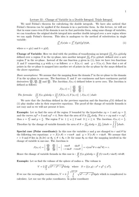 Change Of Variable In A Double Integral Triple Integral We Have Also Noticed That Fubinis