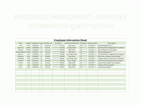 Personnel Management Employee Information Query System Excel Template