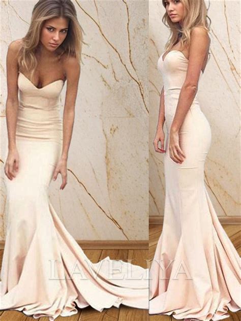 Mermaid Sweetheart Sweep Train Stretch Crepe Dress Laveliya