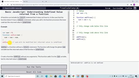 Lesson Undefined Value Returned From Function Freecodecamp YouTube