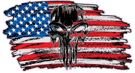 Skull Worn American Flag Decal Sticker Etsy