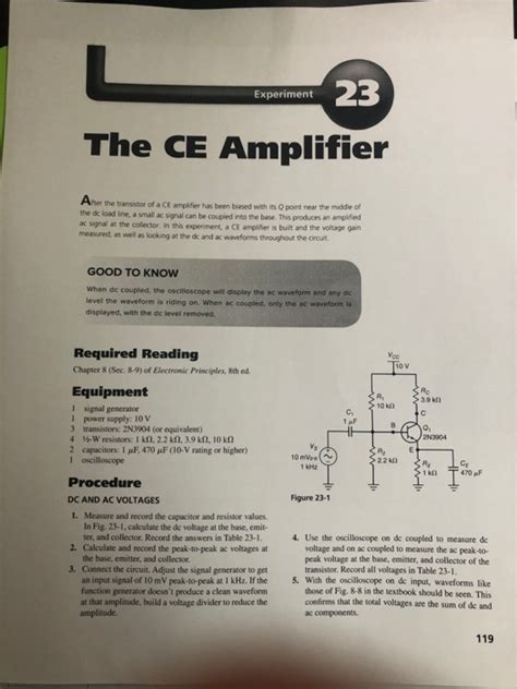 Solved Experiment 23 The CE Amplifier After The Transistor Chegg Com