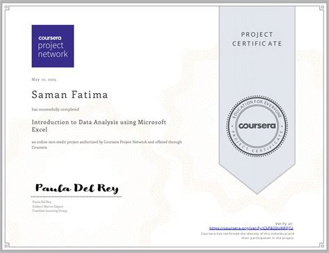 Dataanalysis Microsoftexcel Coursera Learning Excelskills… Saman Fatima