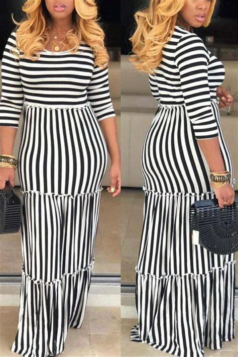Plus Size Striped Maxi Dress Yeeiy