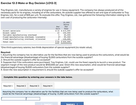 solved exercise 12 3 make or buy decision [lo12 3] troy
