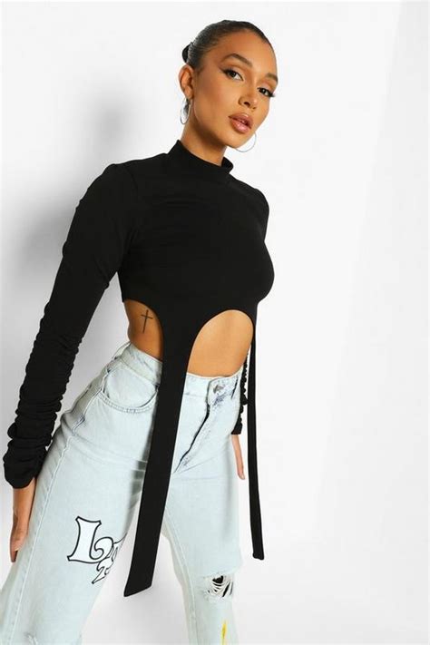 High Neck Strap Detail Crop Top Boohoo Usa
