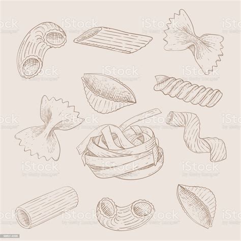 파스타 믹스입니다 베이지색 배경에 손으로 그린된 스케치 0명에 대한 스톡 벡터 아트 및 기타 이미지 0명 개체 그룹 고풍스런 Istock