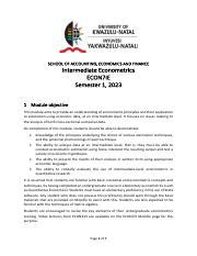 Intermediate Econometrics Principles Estimation And Analysis Course Hero