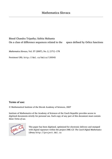 Pdf On A Class Of Sequences Related To The P Spaces Defined By