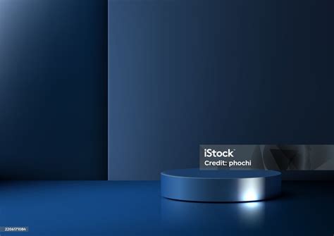 사려깊은 표면에 현대 파란 원통 모양 연단 진열장을 위한 최소주의자 3d 제품 전시 모형 3차원 형태에 대한 스톡 벡터 아트 및 기타 이미지 3차원 형태 개념 건설