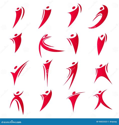 Isolated Abstract Red Color People Unity Logos Set On White Background
