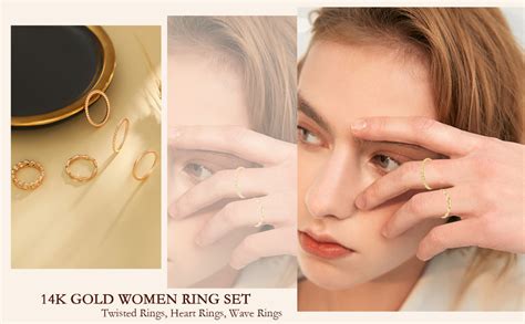 Honsny 14k Gold Rings Stacking Rings For Women Stackable