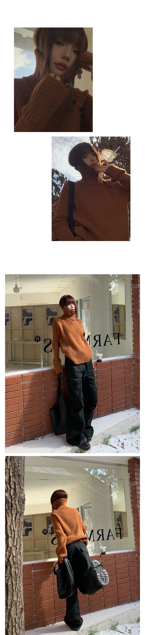샤샤클럽 겨울신상 [2color] 도톰 따뜻 하이카라 하이넥 버튼 루즈핏 오버핏 니트 스웨터 Z Ssc 3131