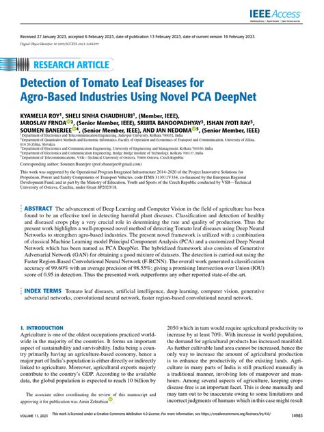 Detection Of Tomato Leaf Diseases For Agro Based Industries Using Novel Pca Deepnet Pdf Deep