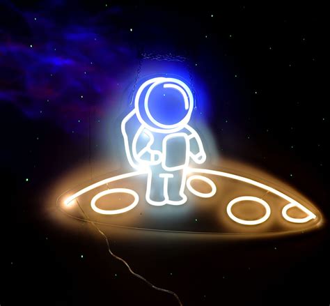 Vinray Astronaut Neon Signlarge Spaceman Standing On The Planet Led