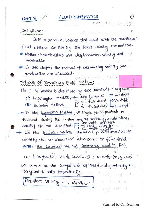 unit ii fluid kinematics notes pdf