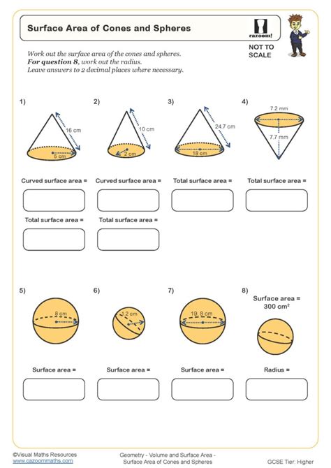 Surface Area Of A Cone Worksheets
