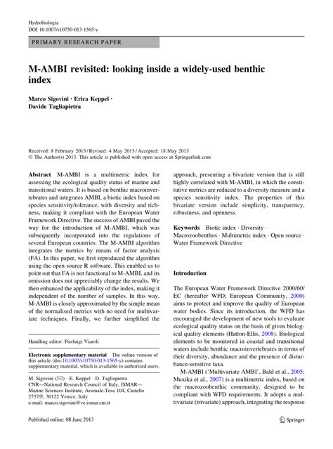 Pdf M Ambi Revisited Looking Inside A Widely Used Benthic Index