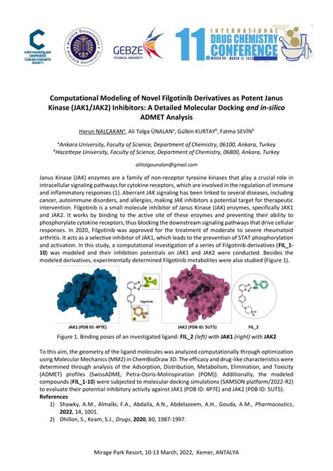 Pdf Computational Modeling Of Novel Filgotinib Derivatives As Potent Janus Kinase Jak1jak2