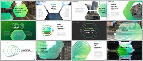 최소한의 프리젠 테이션 디자인 육각 형 디자인 녹색 색상 패턴 배경 포트폴리오 벡터 템플릿 프리젠 테이션 슬라이드 전단지 전단지