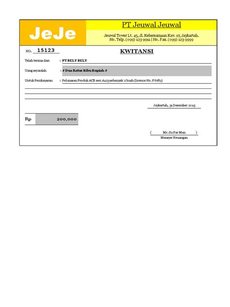 contoh template kwitansi excel sederhana ver 1 1 pdf