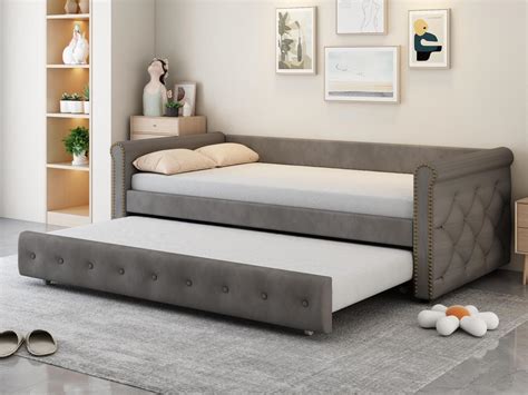 Linnen Onderschuifbed 90x200cm Met Lattenbodem Grijs